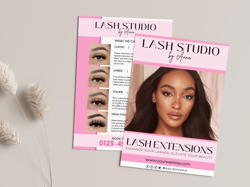 Eyelash Extensions Leaflet Template, Lash Service Brochure, Editable ...