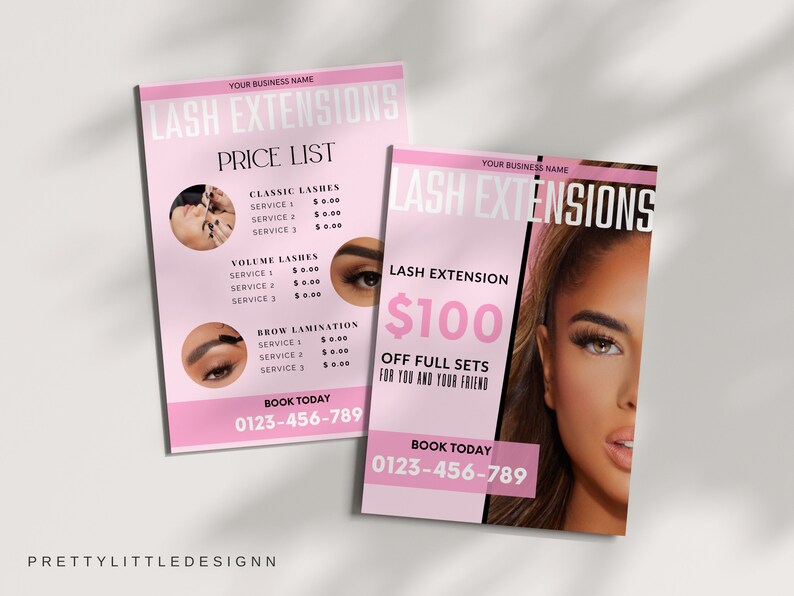 Eyelash Extensions Leaflet Template, Lash Service Brochure, Editable ...