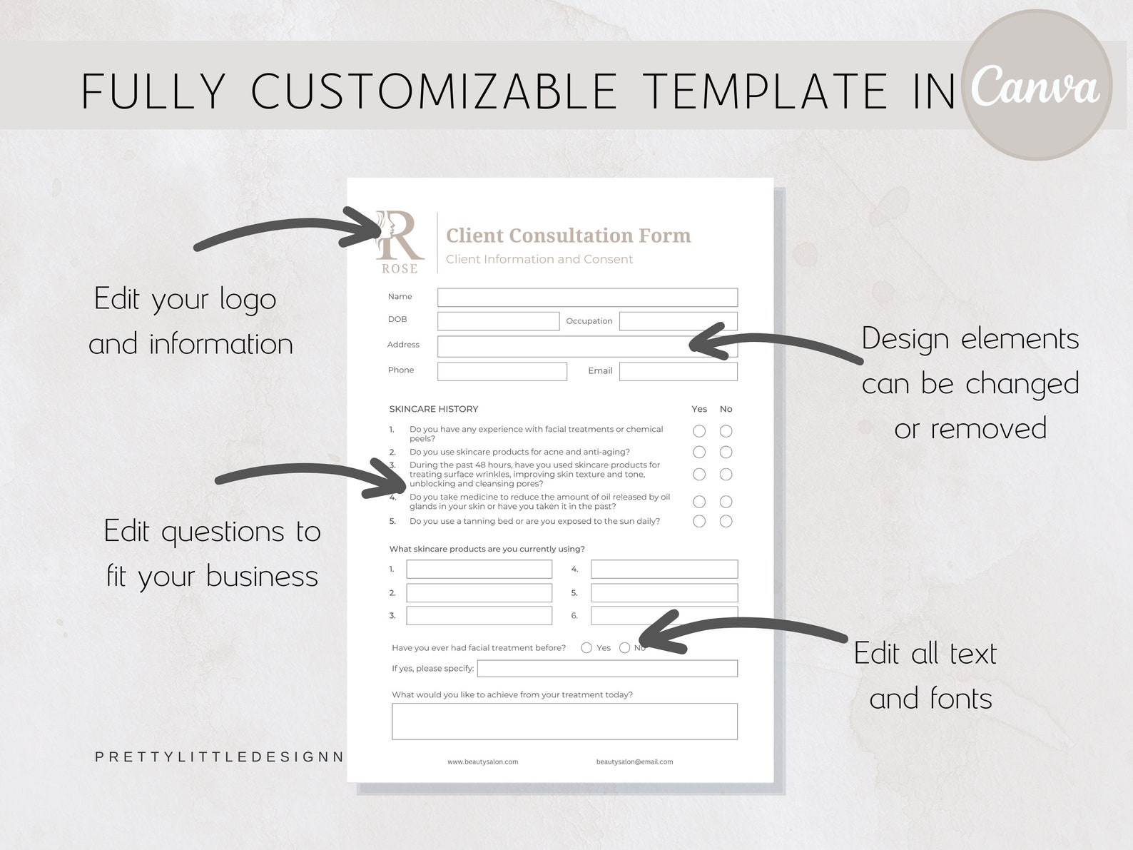 Client Intake Form, Facial Consultation Form, Editable Intake Form ...