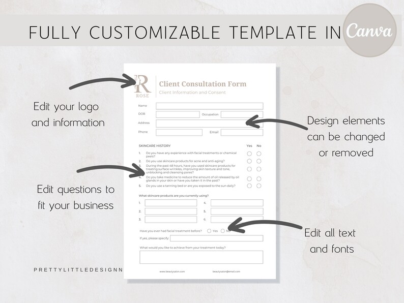 Client Intake Form, Facial Consultation Form, Editable Intake Form ...