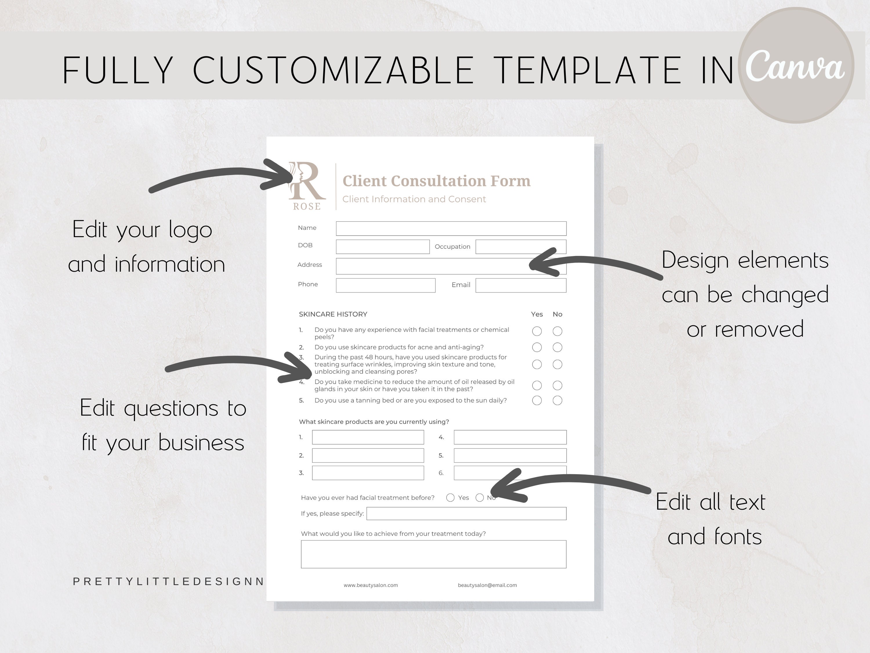 Client Intake Form, Facial Consultation Form, Editable Intake Form ...