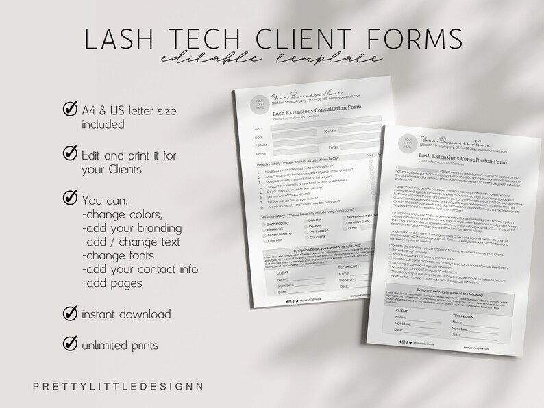 Eyelash Extension Forms, Editable Intake Form, Esthetician Forms, Lash ...