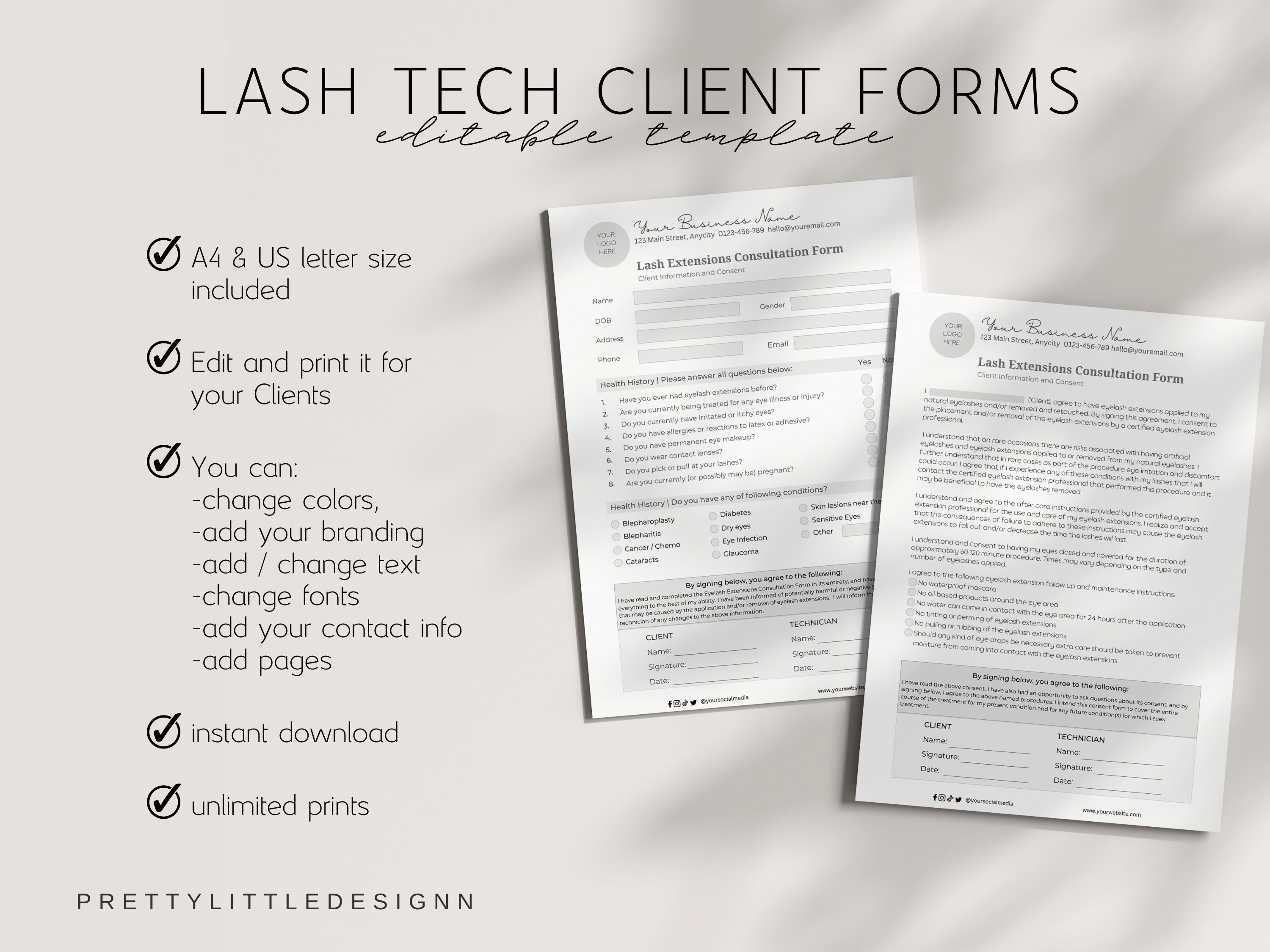 Eyelash Extension Forms, Editable Intake Form, Esthetician Forms, Lash ...