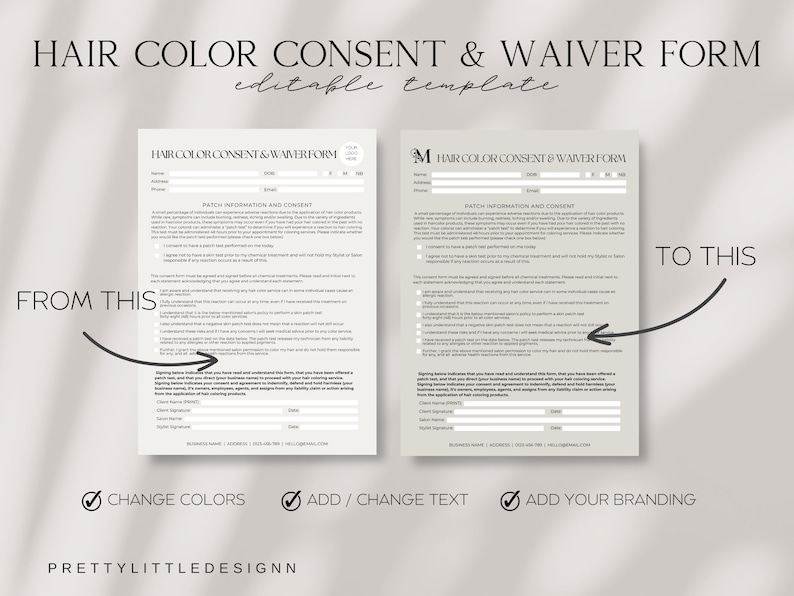 Consent for Hair Coloring, Hair Color Consent and Waiver Form, Hair ...