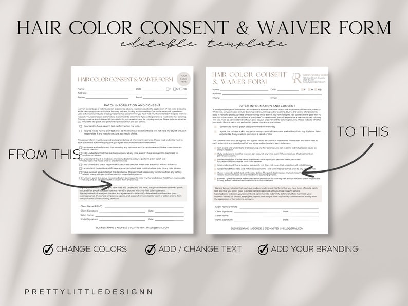 Consent for Hair Coloring, Hair Color Consent and Waiver Form, Hair ...
