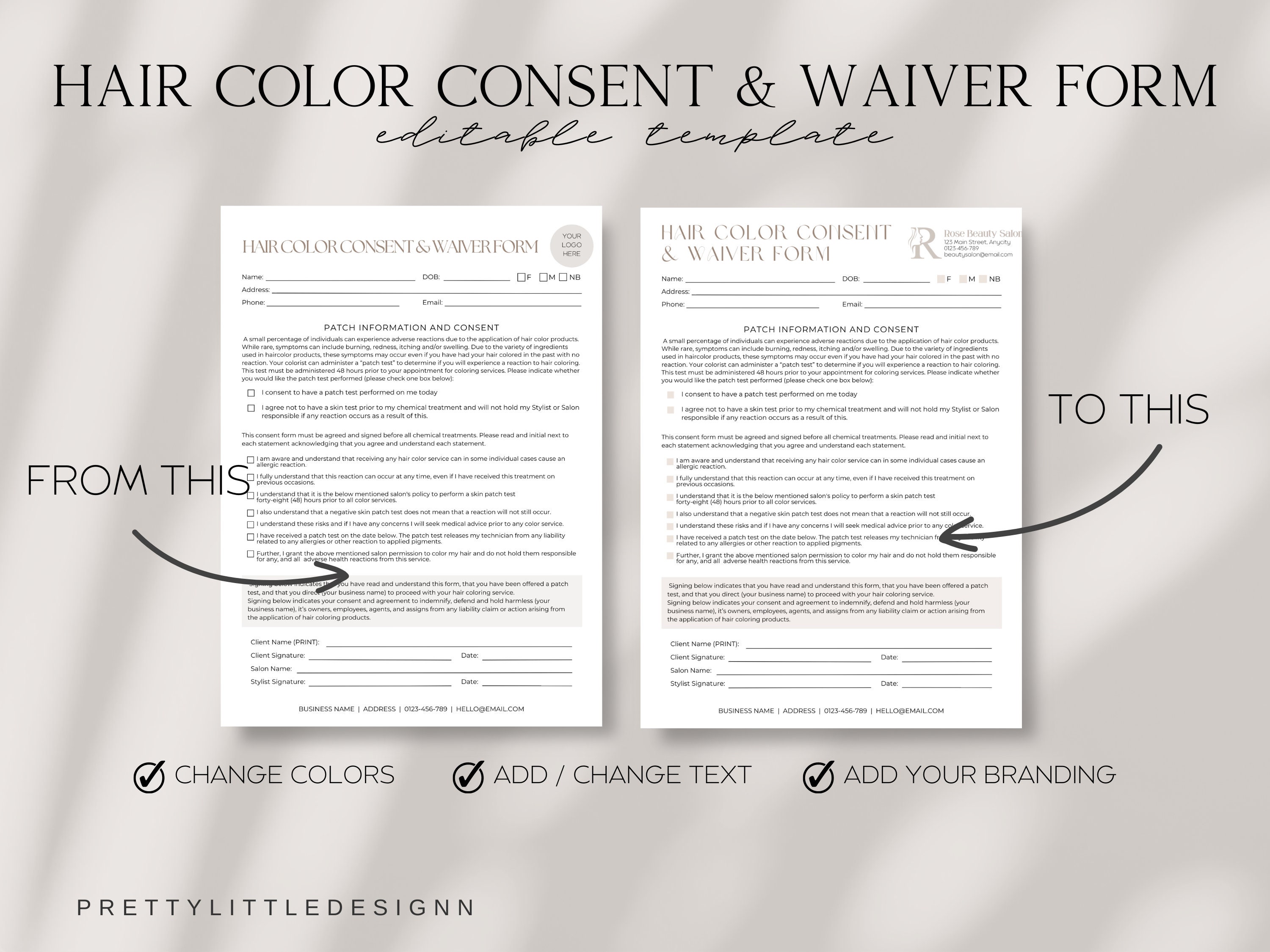 Consent for Hair Coloring, Hair Color Consent and Waiver Form, Hair ...