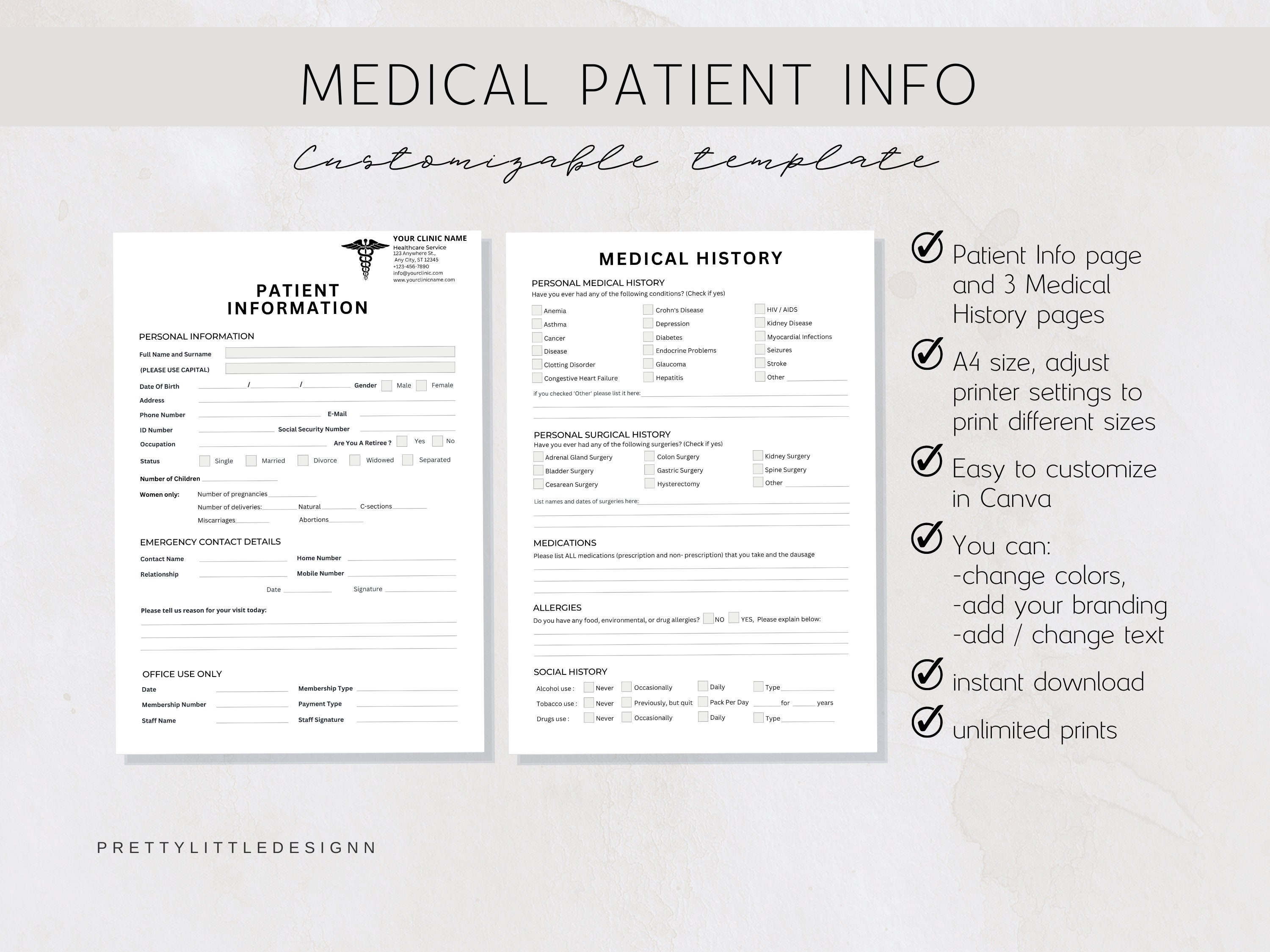 New Patient Form, Patient Information, Medical History, Printable ...