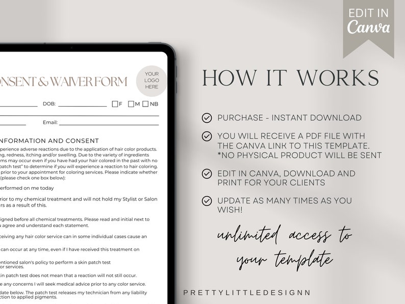 Consent for Hair Coloring, Hair Color Consent and Waiver Form, Hair ...