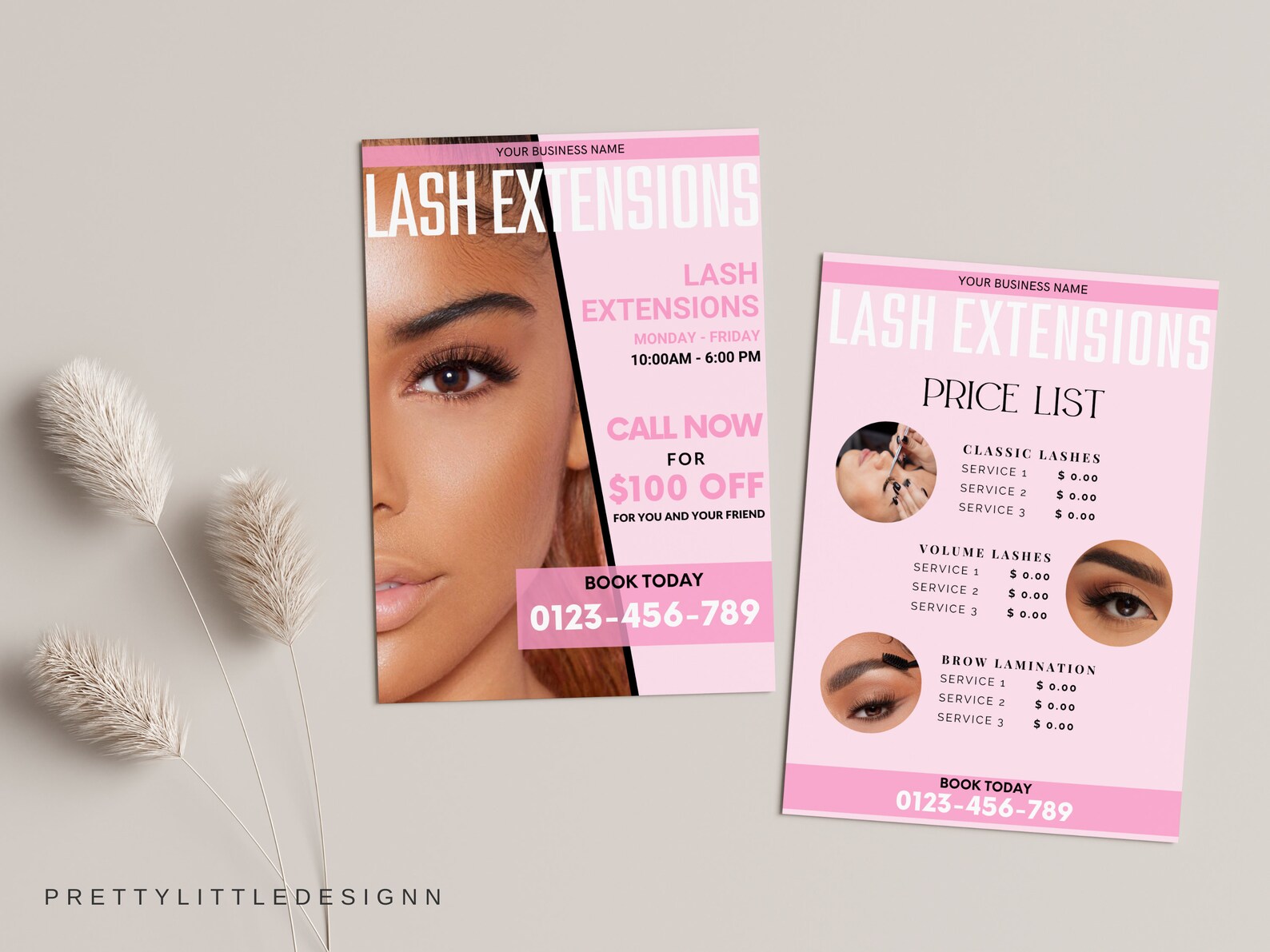 Eyelash Extensions Leaflet Template, Lash Service Brochure, Editable ...