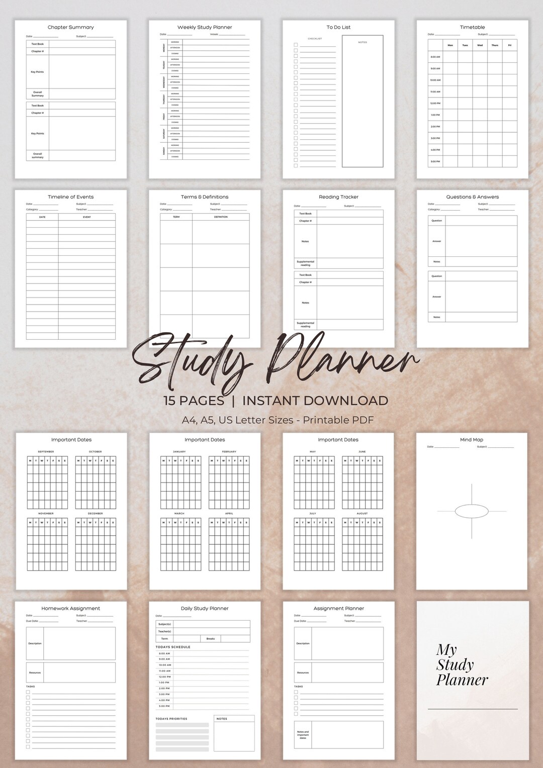 Study Planner Student Planner Academic Planner Revision Planner Study ...