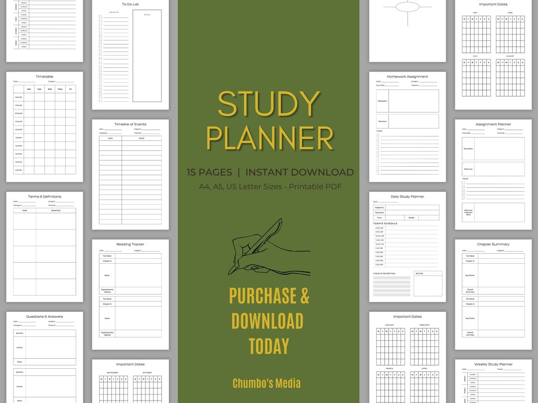 Study Planner Student Planner Academic Planner Revision Planner Study ...