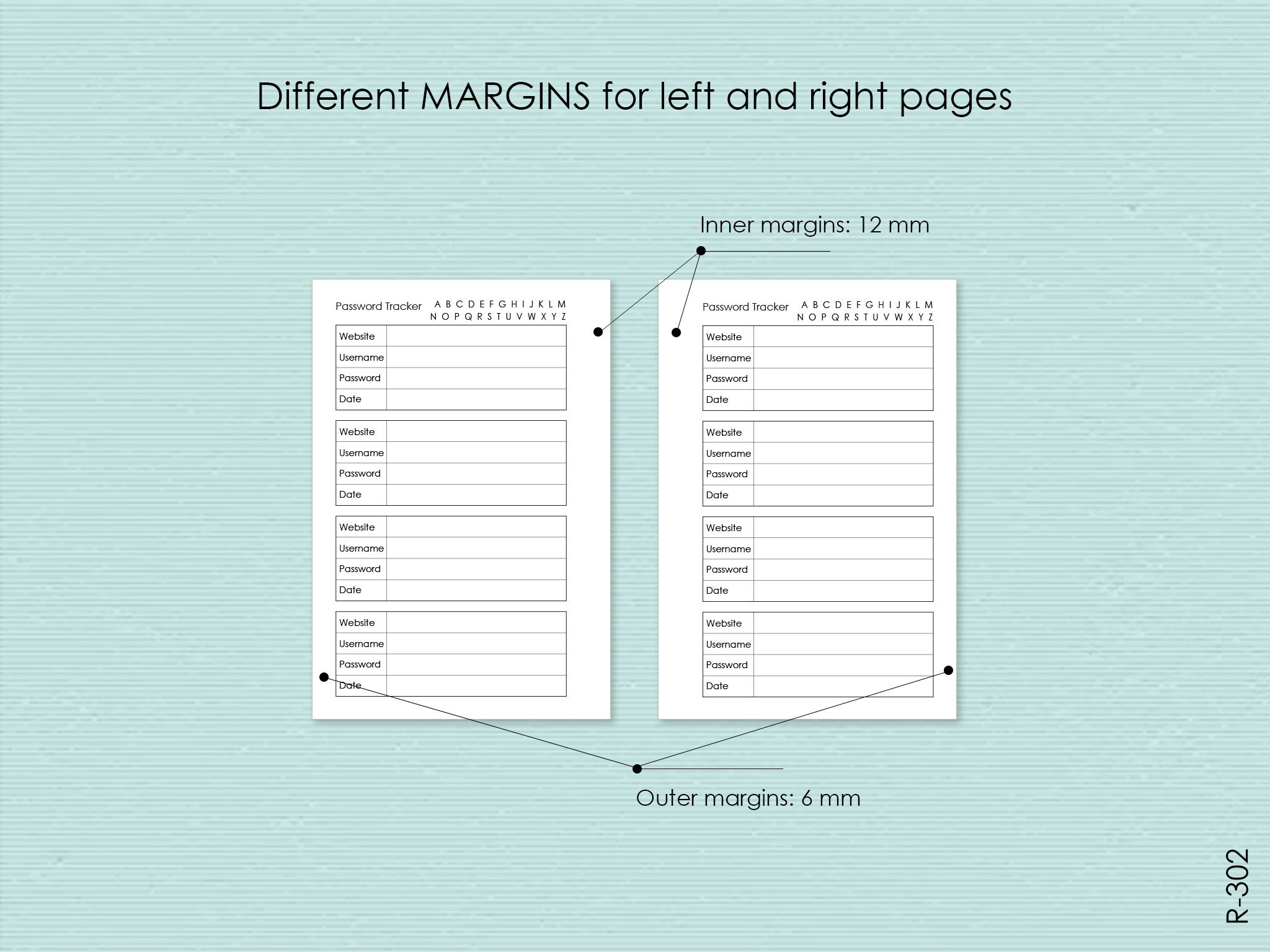 Password Tracker Printable Pages Pocket Size for Filofax A7, Printable ...