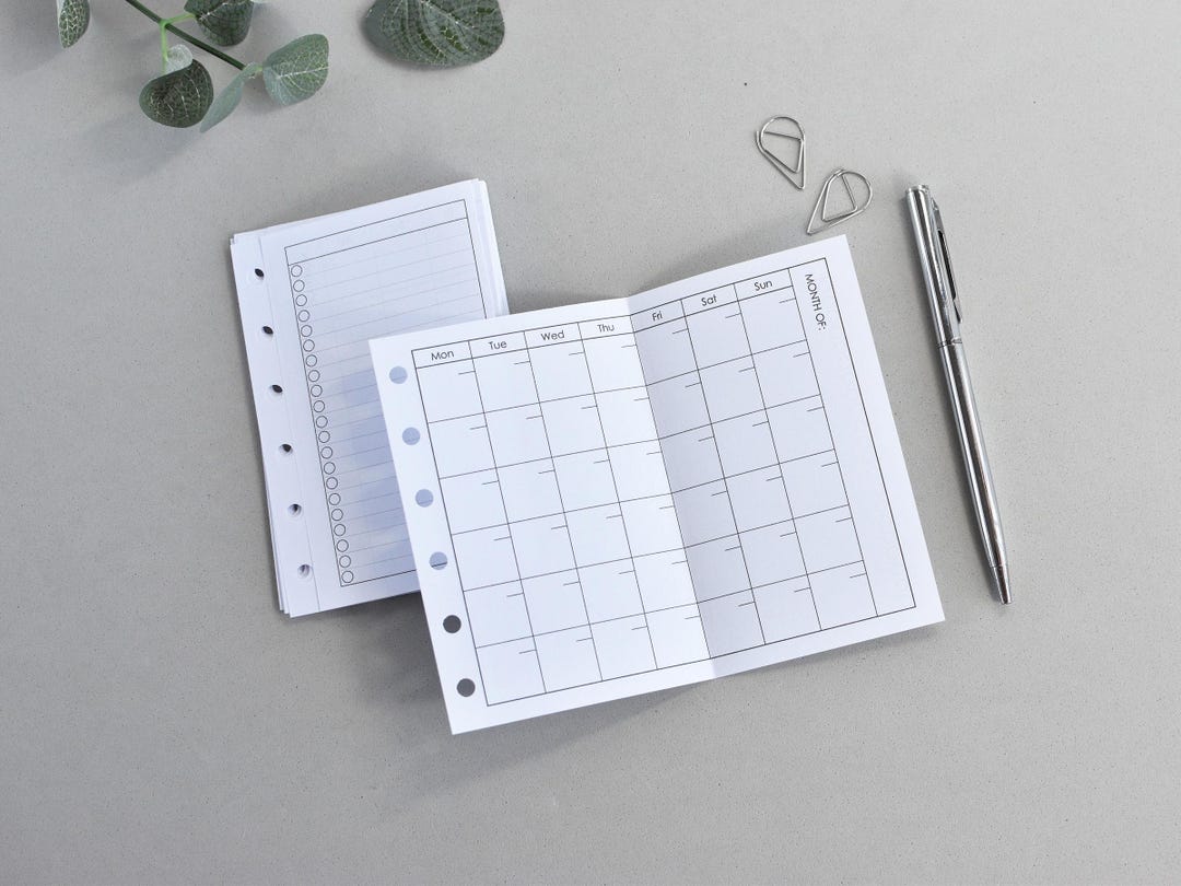 Pocket Size Monthly Planner Inserts Foldout: A7 Filofax Refill, Ring ...