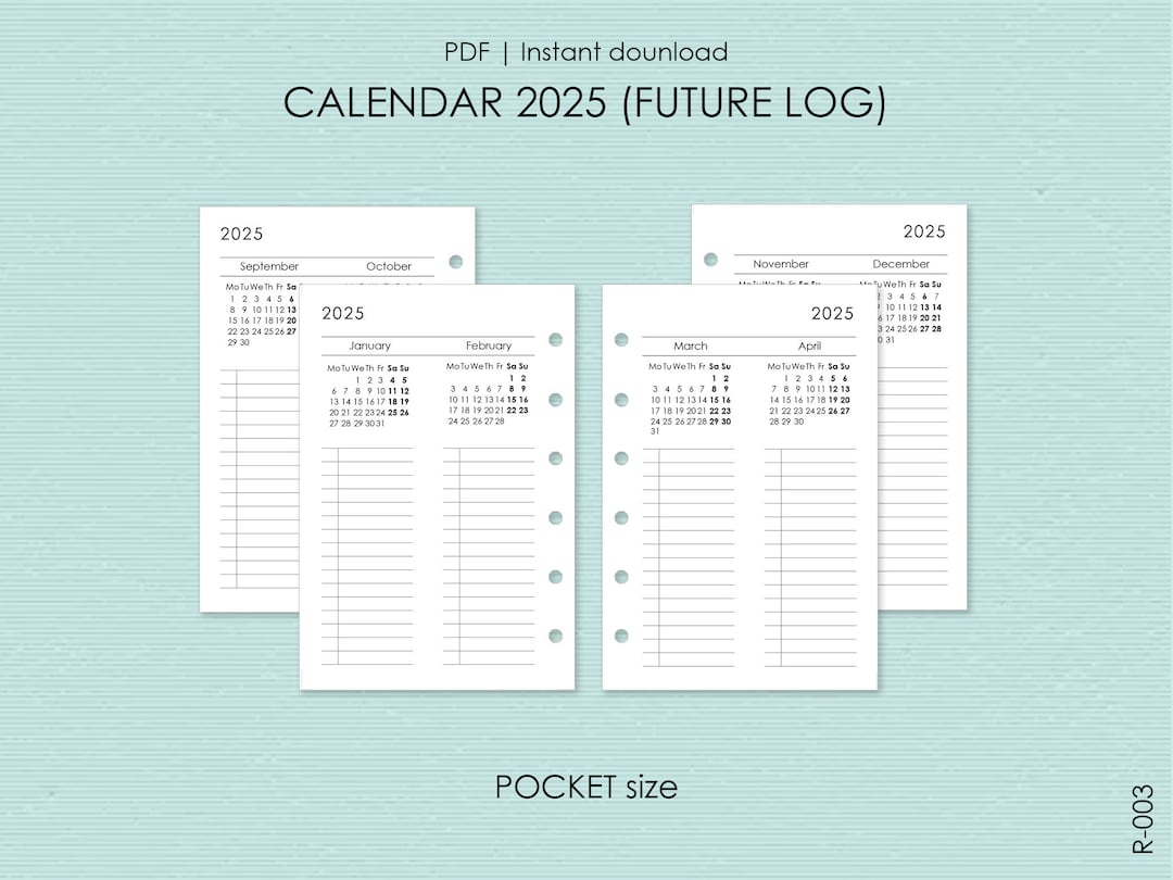 2025 Calendar Future Log Printable, Pocket Size A7, Printable Pages for ...