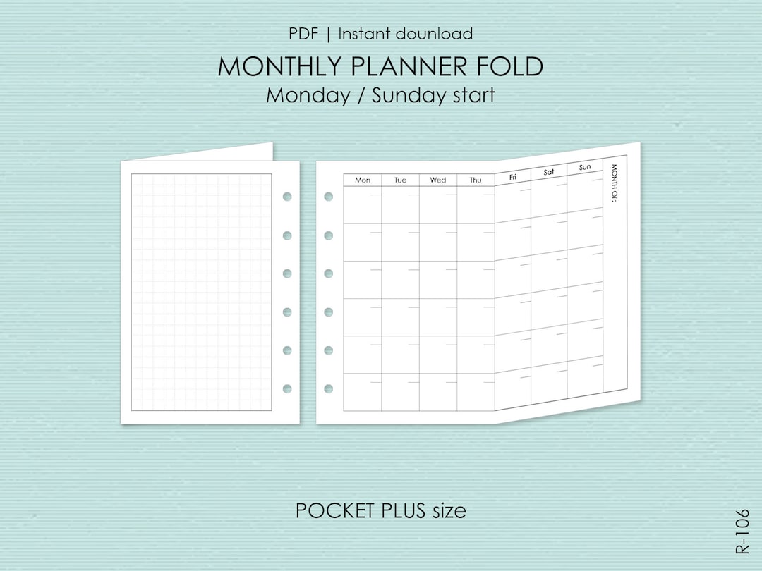 Pocket PLUS Folded Printable Pages, Monthly Inserts A7 Plus, Pocket ...