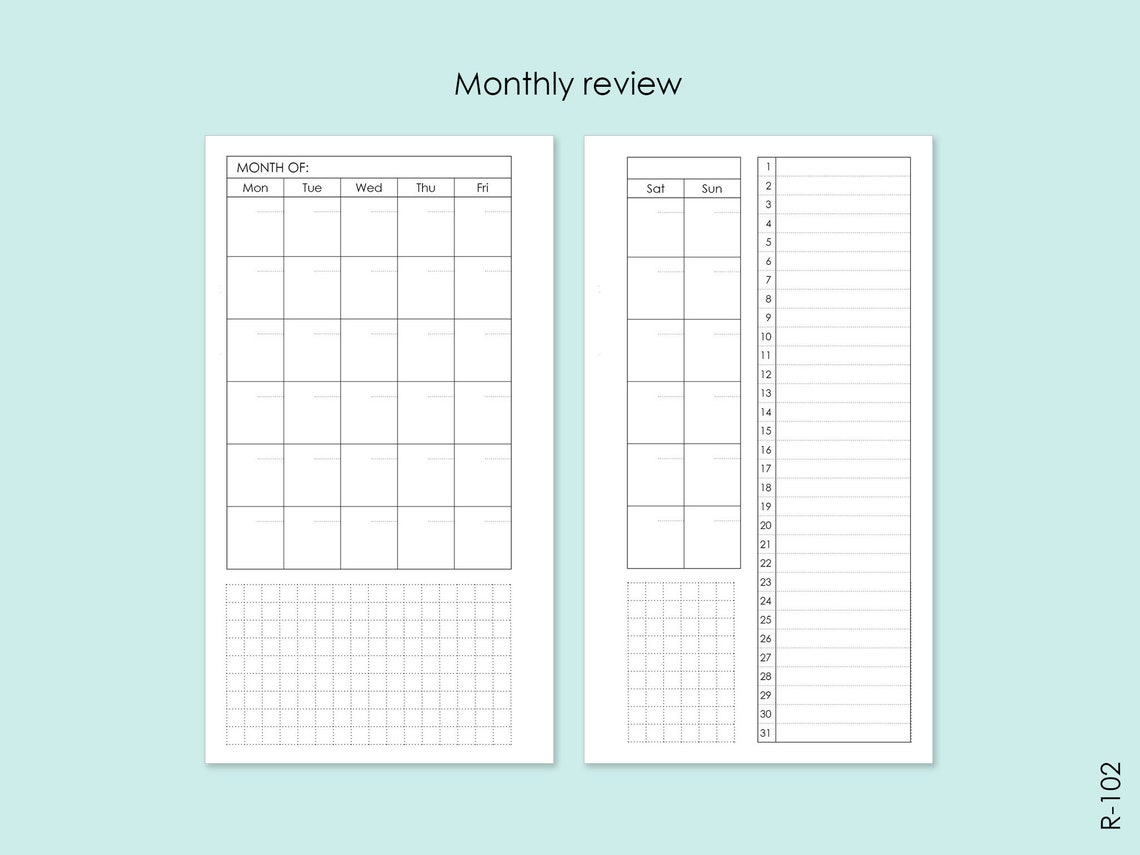 Monthly Planner Inserts Printable Personal Size, Monthly Pages With ...