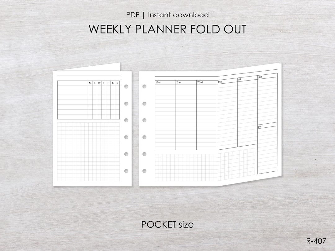 Printable Weekly Fold Out Pages Pocket Size A7: Inserts for Filofax ...