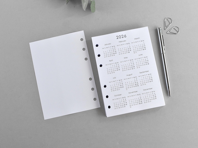 Real A6 Size 6 Ring Planner Inserts 2026: Printed Monthly Weekly Paper ...