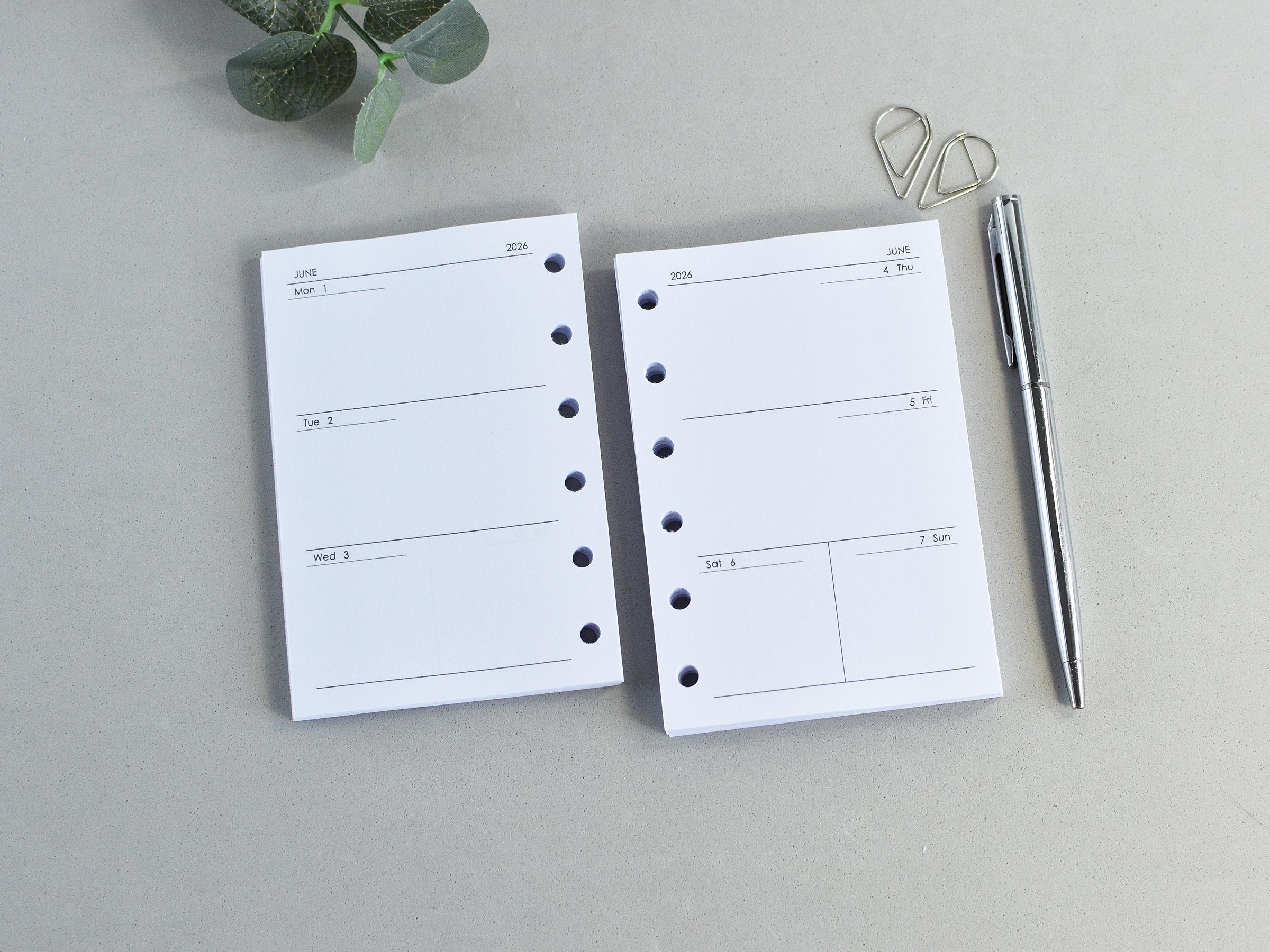 Printed A7 Pocket Planner Inserts: 2026 / Undated Agenda Refill Weekly ...