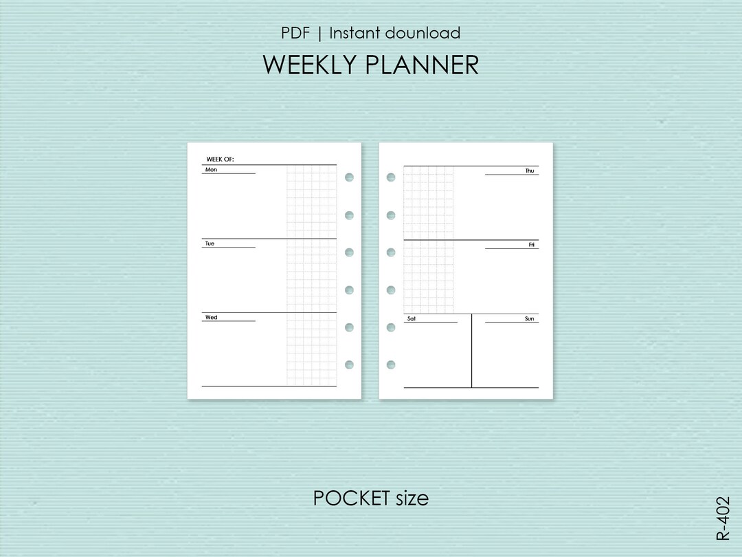 Pocket A7 Pages Printable, Weekly Planner Printable Inserts for Filofax ...