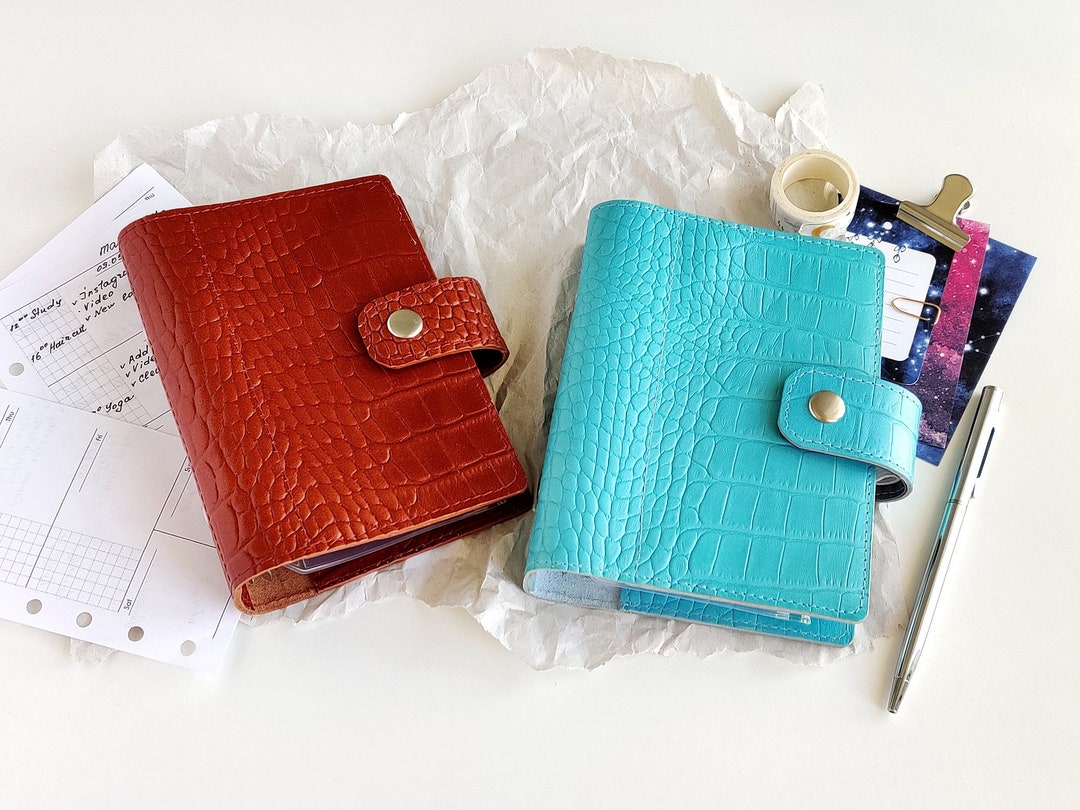 Croc Leather Pocket Planner, A7 Agenda With Inserts, Planner Binder 6 ...