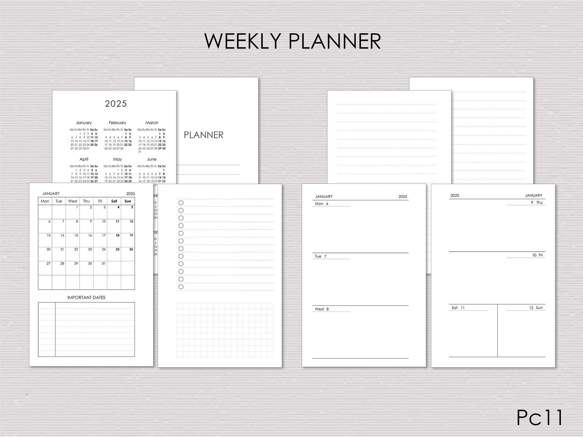 Printed A7 Pocket Planner Inserts: 2026 / Undated Agenda Refill Weekly ...