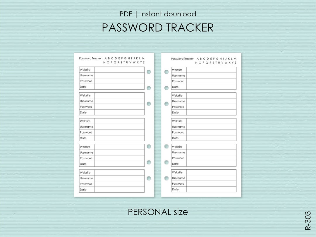 Printable Password Tracker Pages A6 Personal Size for Ring Planner ...