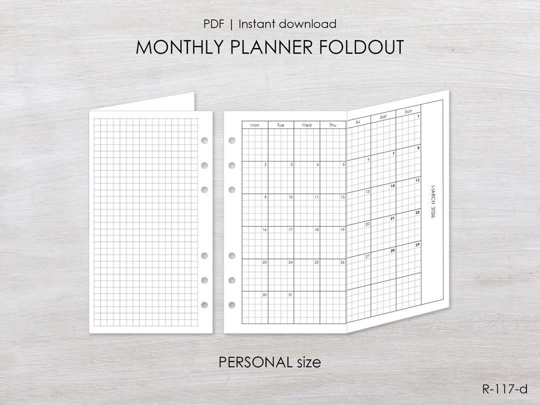 Printable Fold Out Monthly Pages Personal Size, Folded Inserts Filofax ...