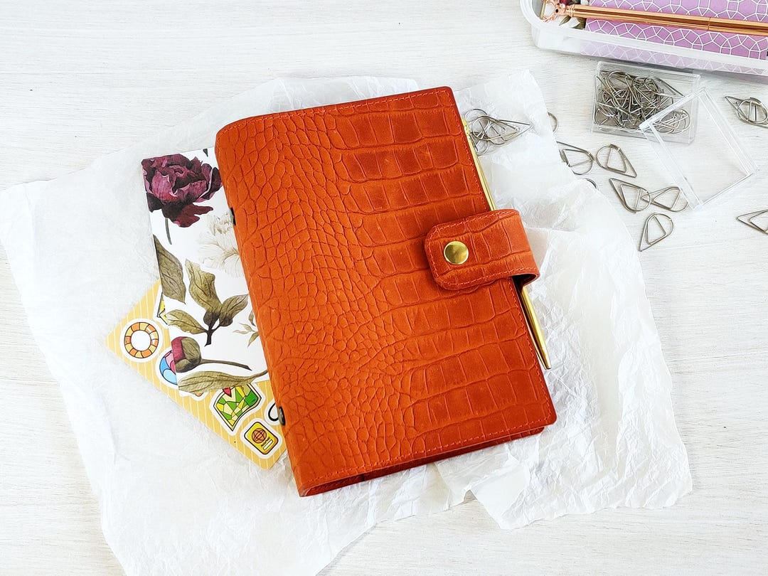 Croc Leather Agenda 2026 Personal Size A6: Planner Binder 6 Rings 25mm ...