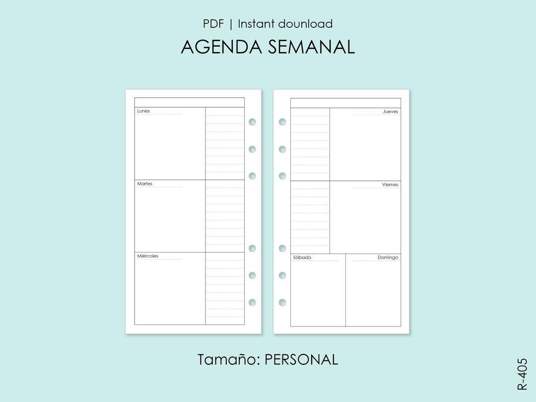 Spanish Weekly Agenda Printable Personal Size, Weekly Pages 6 Ring ...