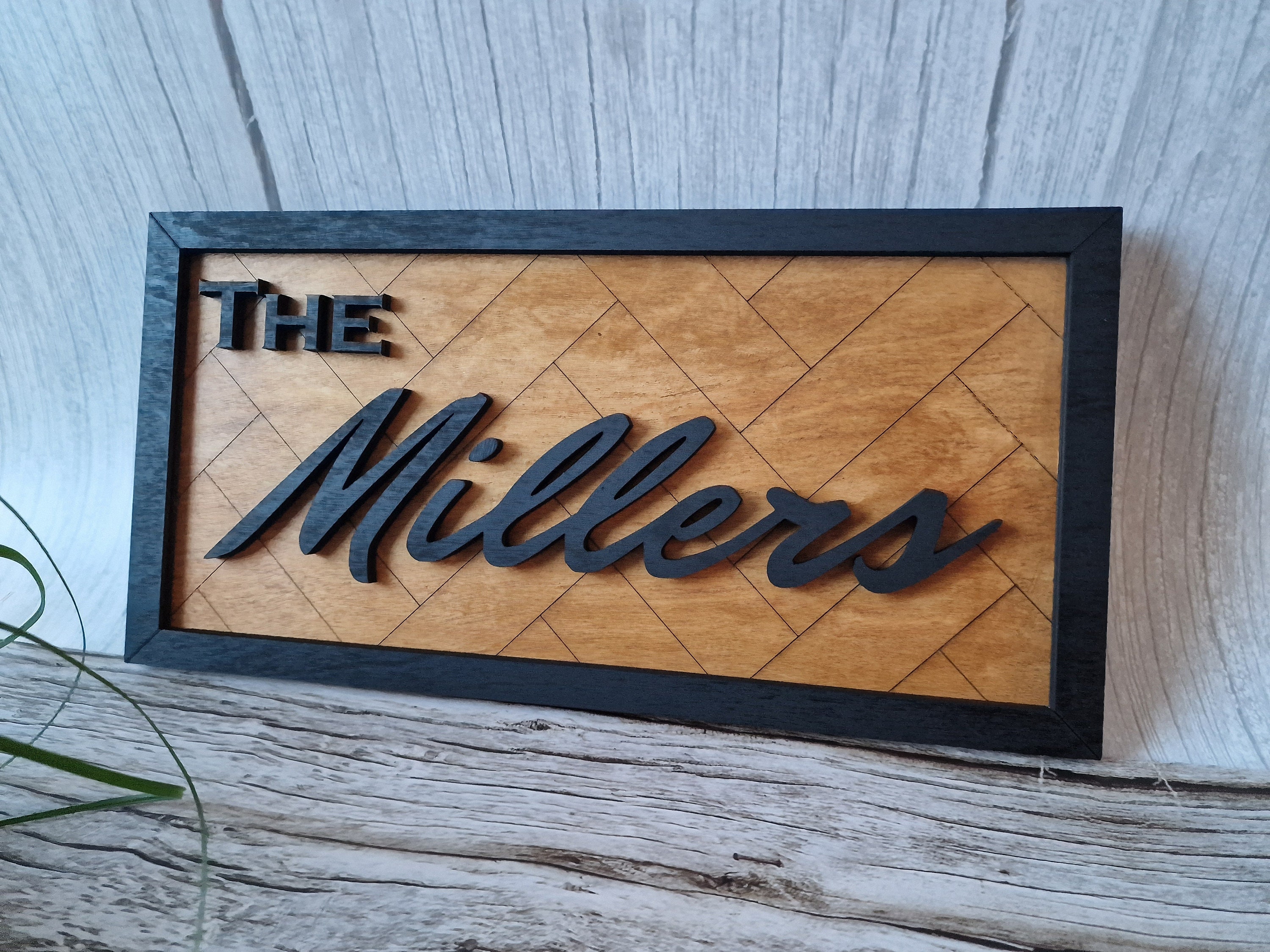 Personalised Family Name Wooden Sign With Herringbone Pattern - Etsy