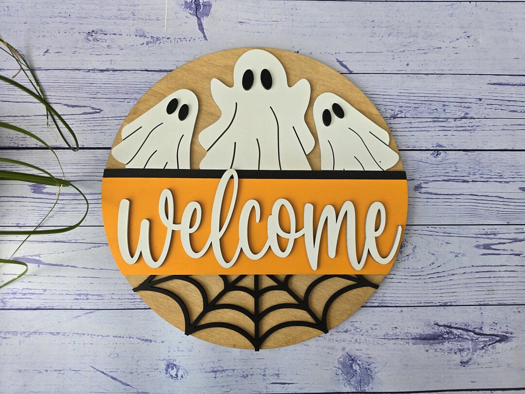 Ghost Welcome Sign - Halloween Wooden Door Decor - Etsy