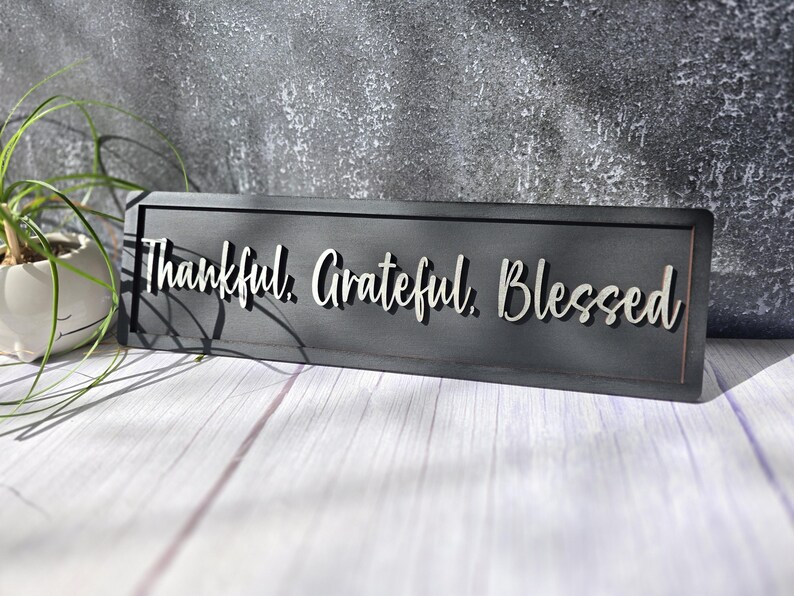 Thankful Grateful Blessed Wooden Sign , Motivational Decor - Etsy