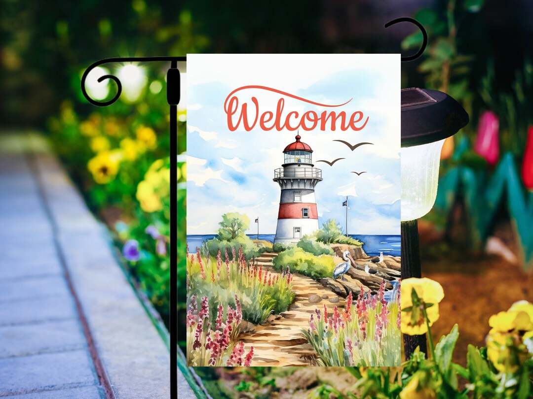 Lighthouse Garden Flag, Nautical Ocean Decor, Personalized Welcome Flag ...