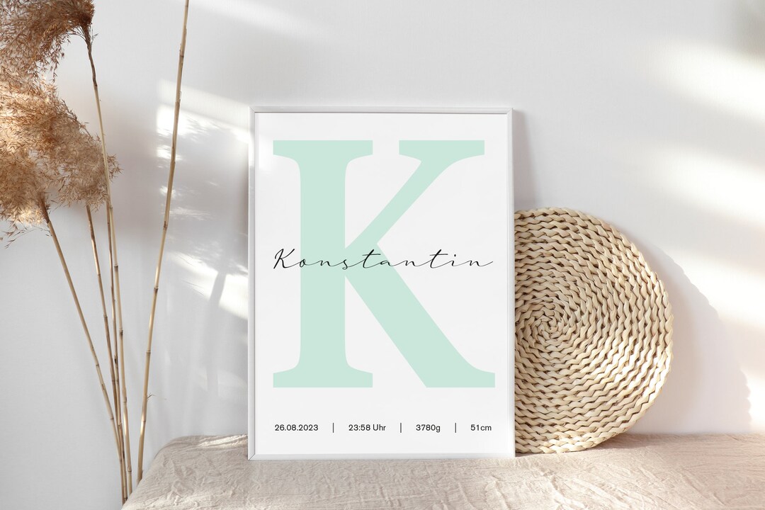 Letter Birth Date Picture Birth Poster Personalized, With Birth Date ...
