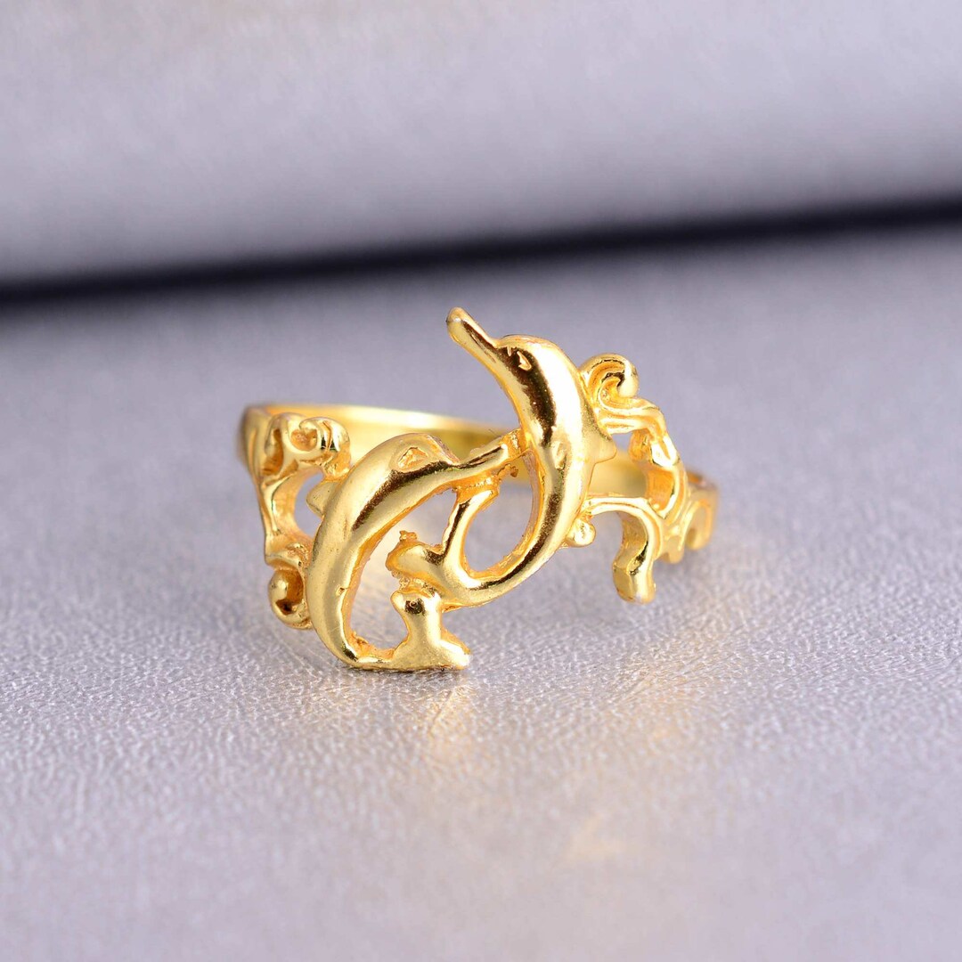Gold Dolphin Ring, Dolphins Ring, Gold Plated Ring, Animal Ring, Two ...