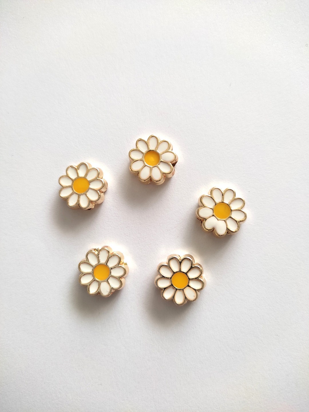 Shiny Gold Enamel Daisy Beads, Daisy Bracelet Beads, Daisy Spacer Beads ...