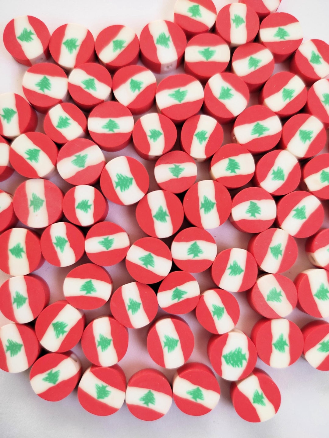 Lebanon Flag Polymer Clay Fimo Beads, Lebanese Flag Beads, Middle East ...