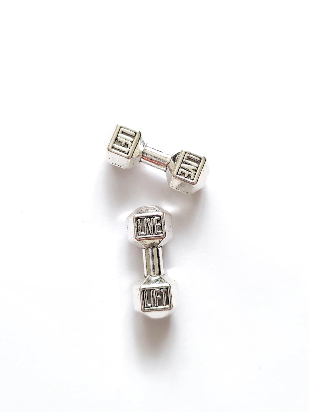 Silver Dumbbell Gym Charms, Dumbbell Charm Beads, Fitness Spacer Charm ...