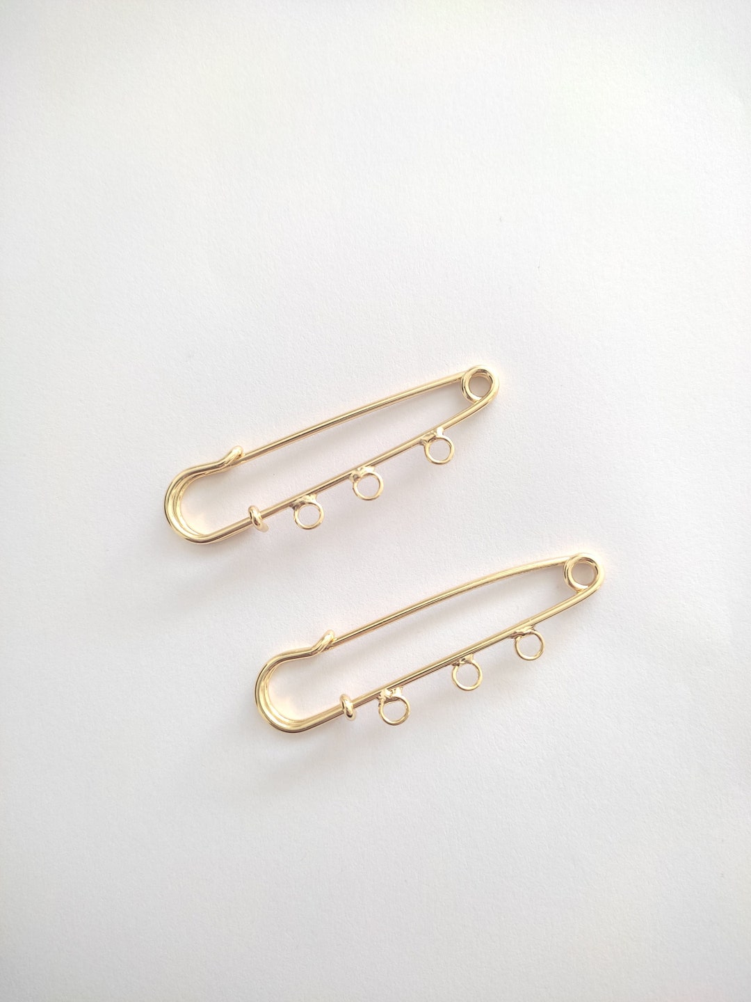 18K Gold Plated 50 Mm Safety Pin Pendant With Three Loops, Jewelry Pins ...