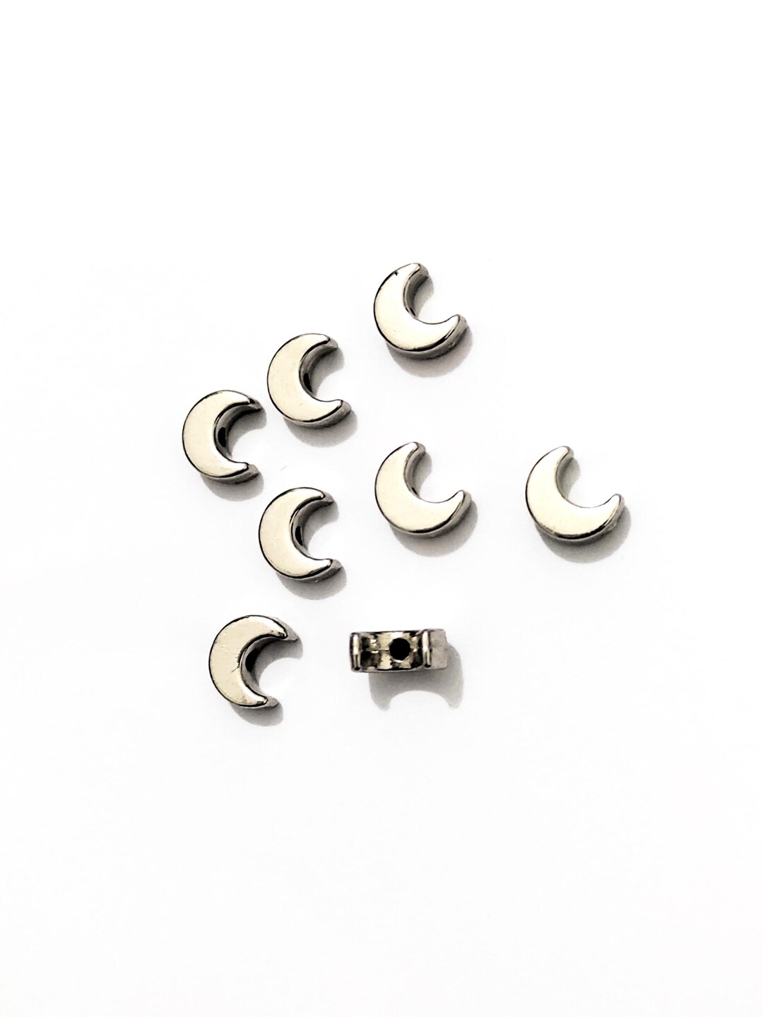 Tiny Moon Charm Spacer Beads, Moon Beads, Silver Moon Beads, Metal ...