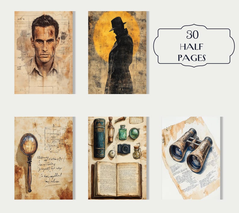 30 Detective Junk Journal, Kit Vintage Mystery Journal, Noir Detective ...