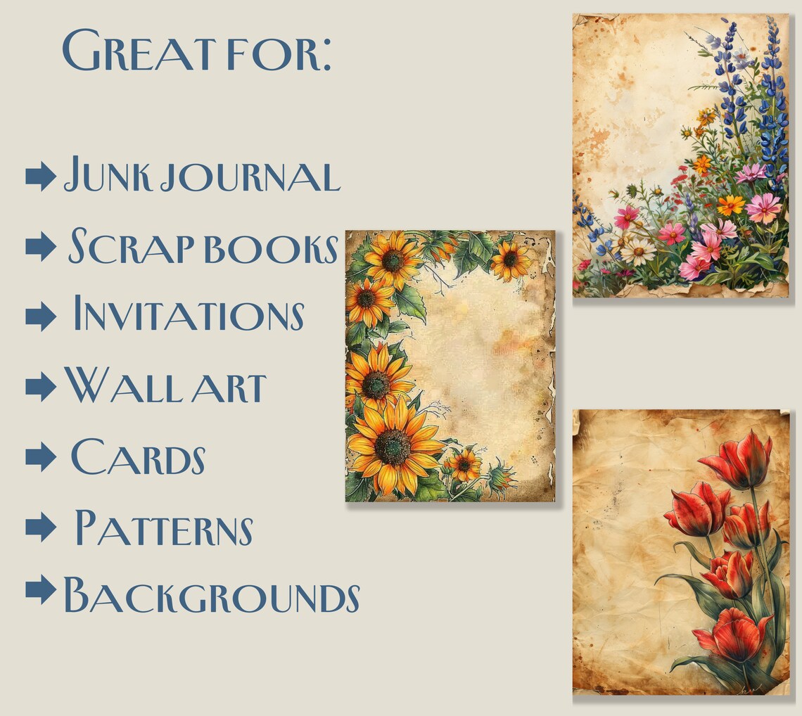 100 Floral Borders Junk Journal Kit, Shabby Chic Junk Journal Printable ...