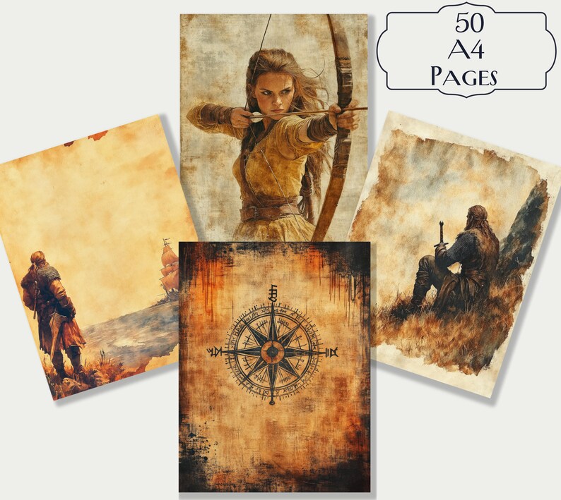 50 Vikings Junk Journal Kit, Nordic Warrior Digital Papers, Viking Ship ...