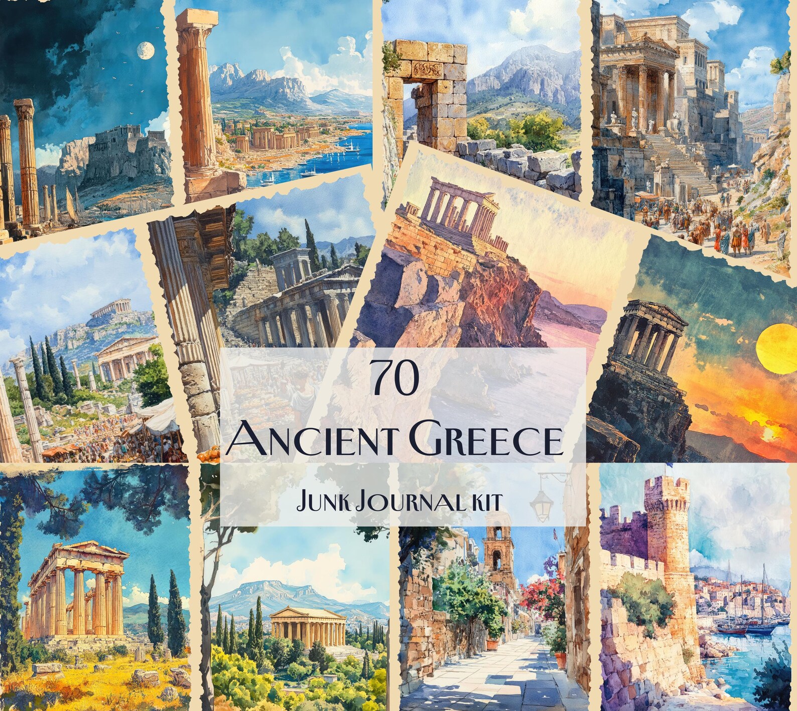 70 Ancient Greece Junk Journal Kit, Vintage Greek Architecture Ephemera ...