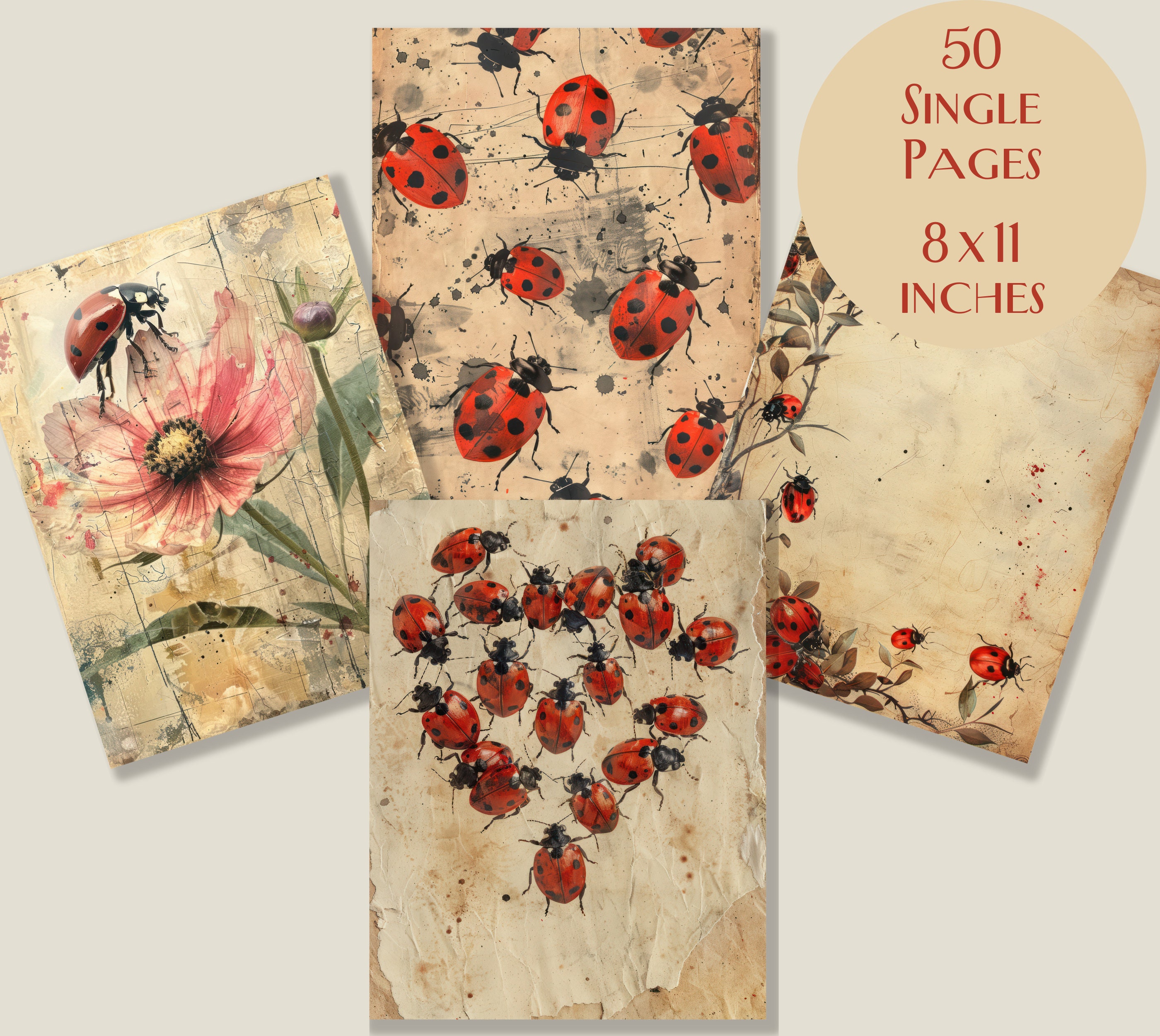 50 Lady Bug Junk Journal Kit, Ladybug Ephemera, Cute Junk Journal ...