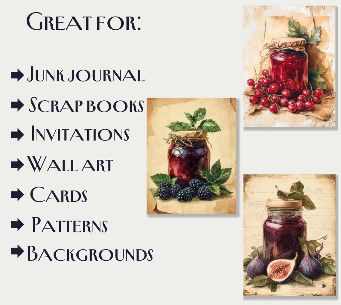 60 Jams Junk Journal Kit, Fruity Preserve Printables, Vintage Kitchen ...