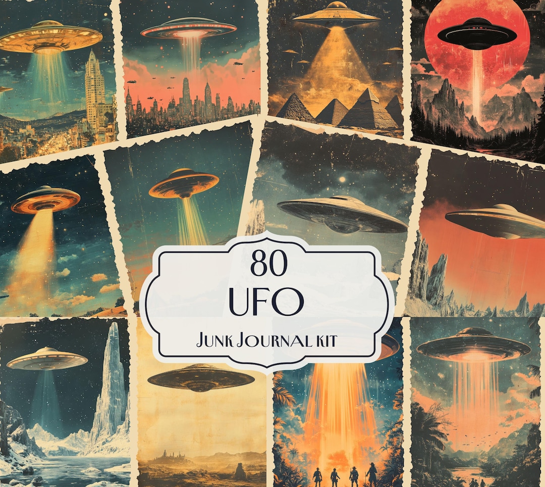 80 UFO Junk Journal Kit, Ufo Ephemera, Alien Spaceship Digital Papers ...