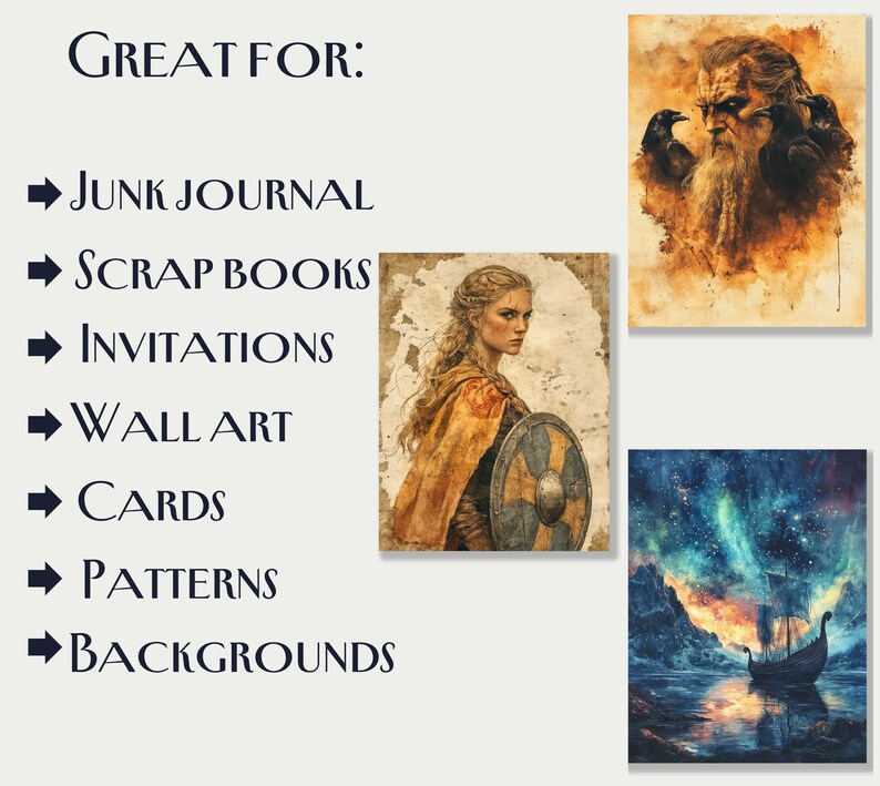50 Vikings Junk Journal Kit, Nordic Warrior Digital Papers, Viking Ship ...