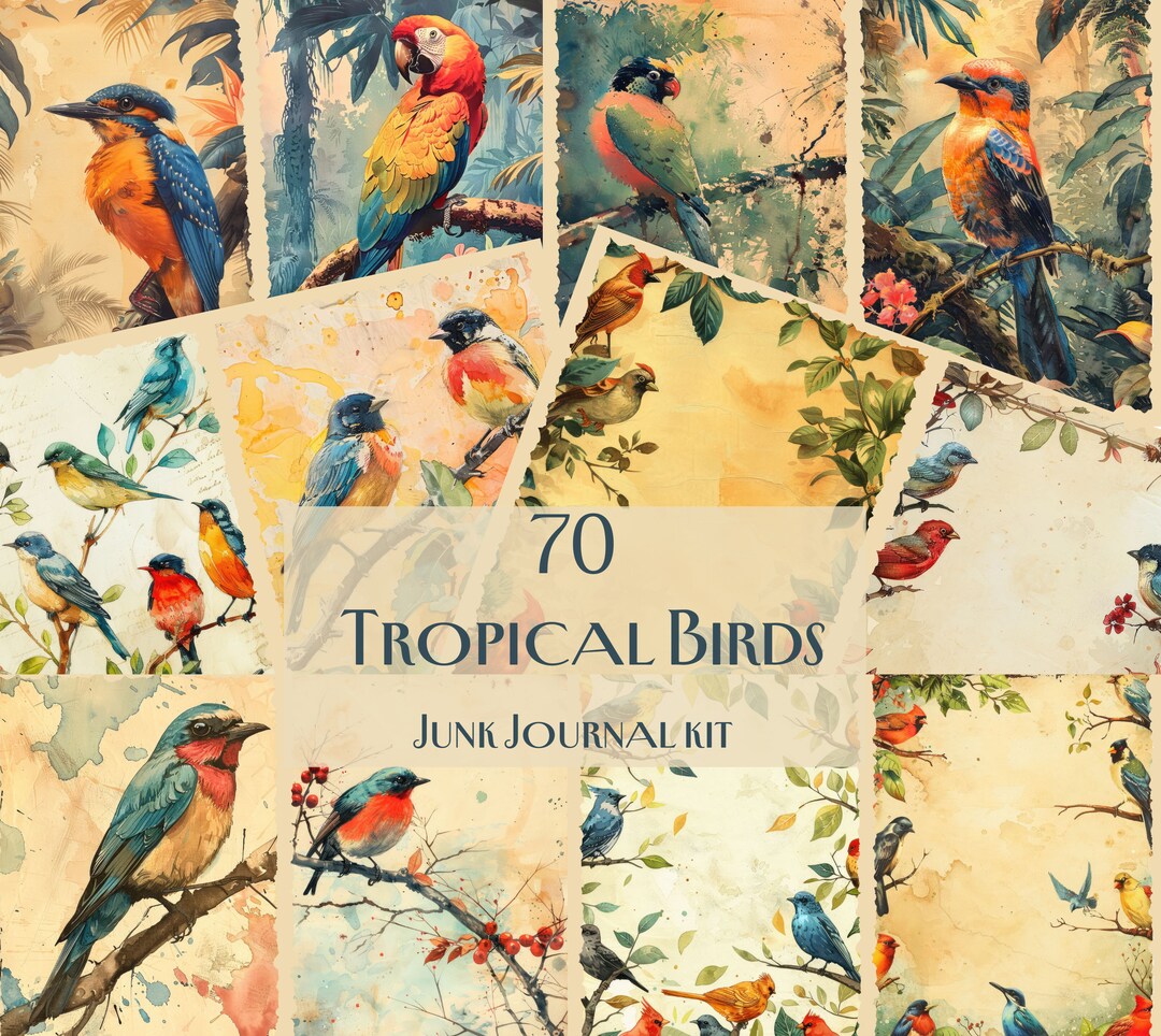 Tropical Birds Junk Journal Kit, Birds Junk Journal Printable Pages ...